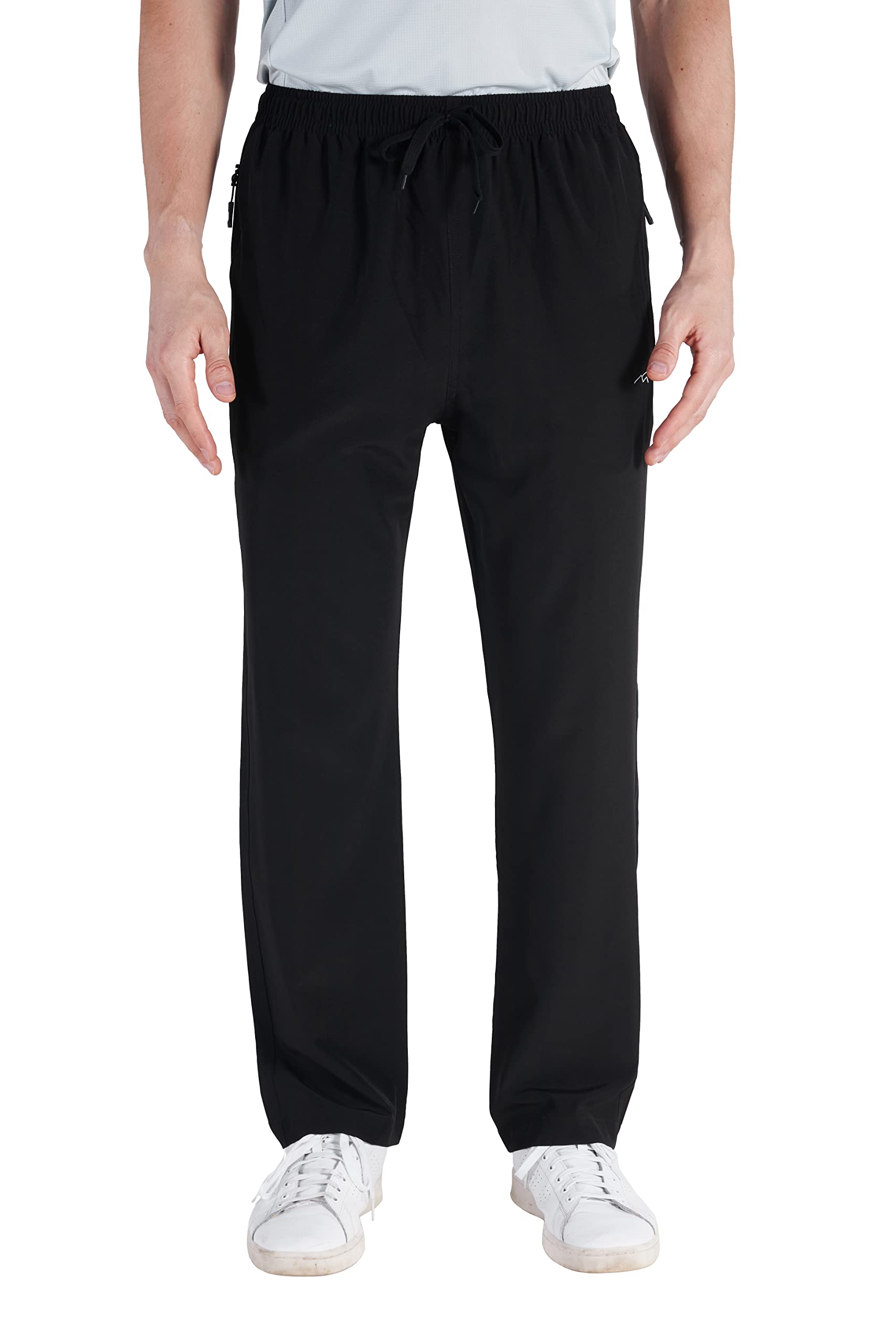 TRAILSIDE SUPPLY CO.Men's Workout Athletic Pants Elastic Waist Jogging Running Pants for Men with Zipper Pockets,Black, L