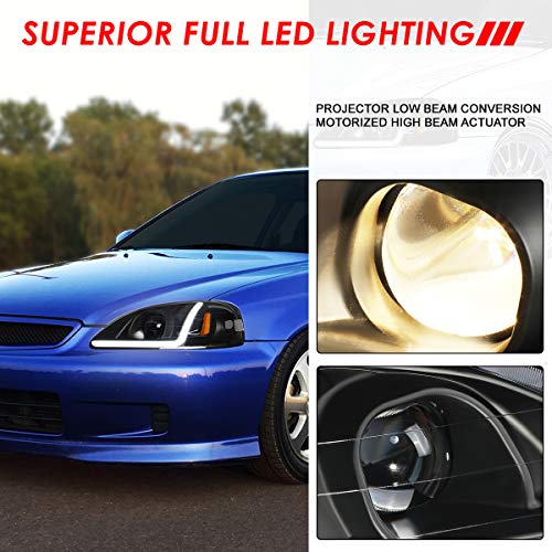 Pair LED DRL Black Housing Clear Corner Projector Headlight Lamps Compatible with Honda Civic 99-00