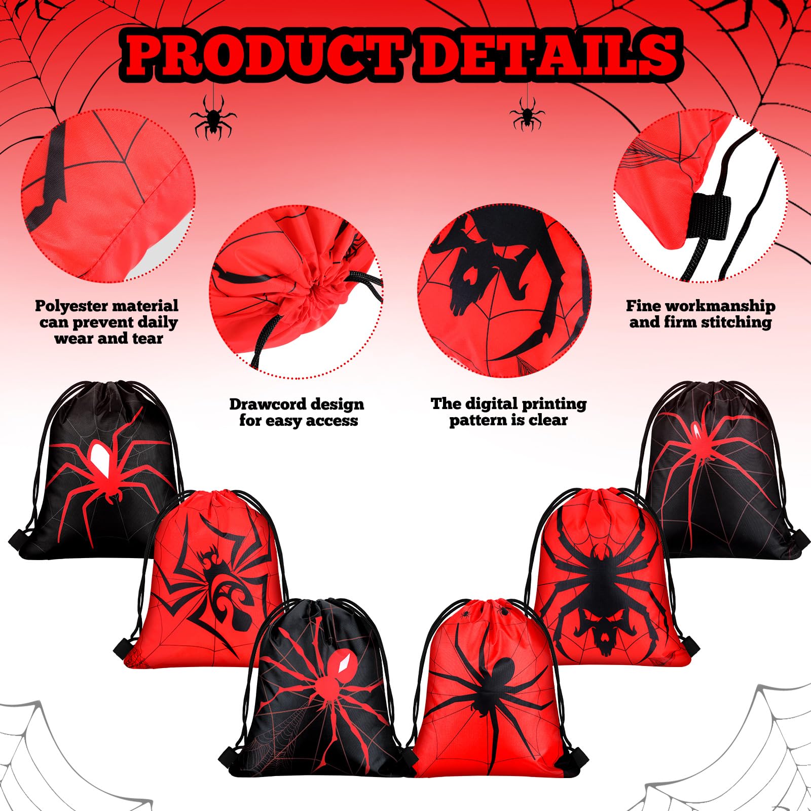 Lothee 30 Pcs Spider Web Drawstring Bags Birthday Party Decoration Spider Goodie Bag Kid Backpack for Birthday Party Supplies (Novel Style)