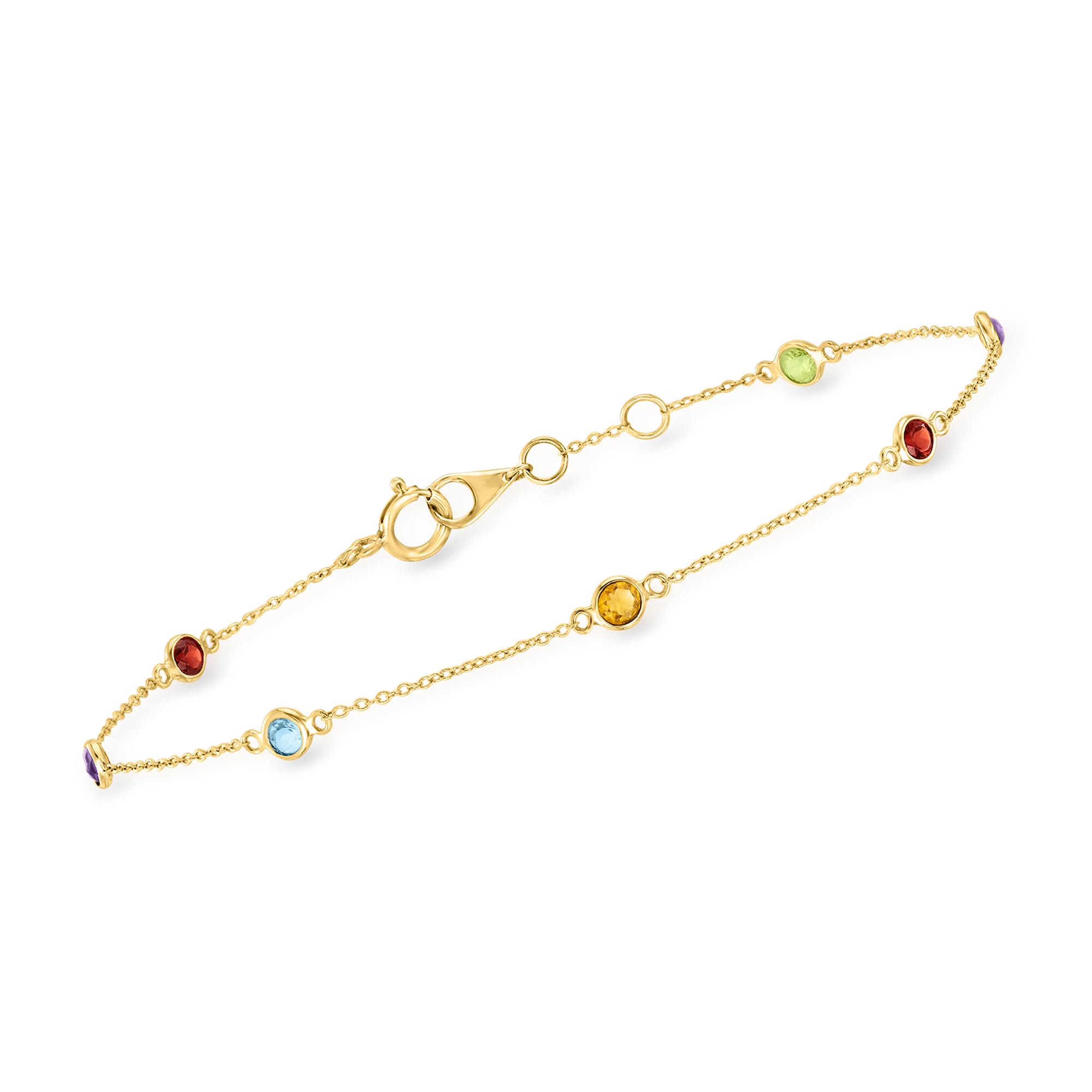 Ross-Simons RS Pure 0.69 ct. t.w. Multi-Gemstone Station Bracelet in 14kt Yellow Gold. 7.5 inches