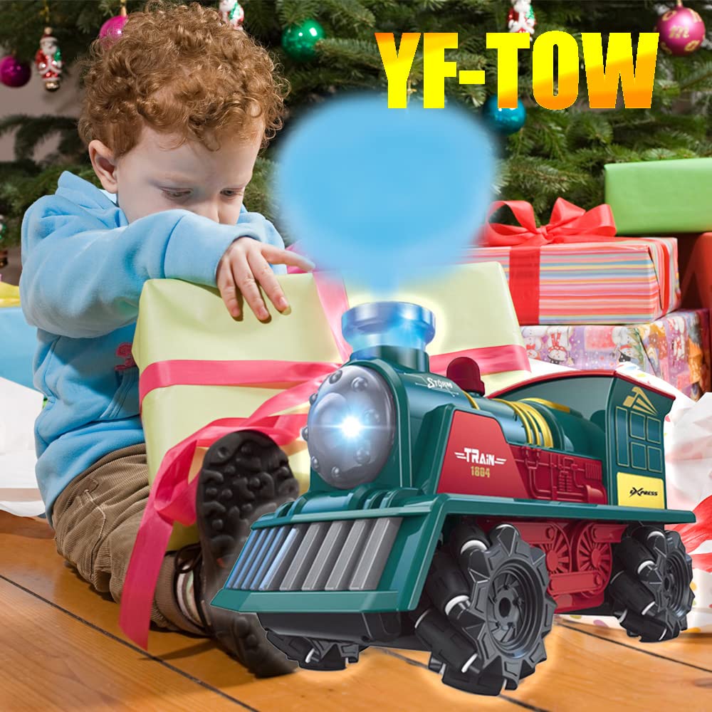 Train Toys for 3 Year olds YF-TOW Toy Train Electric Train with Smoke, Lights & Sounds,Rechargeable Battery,Birthday Gifts for 3 4 5 Year Old Boys (Red)