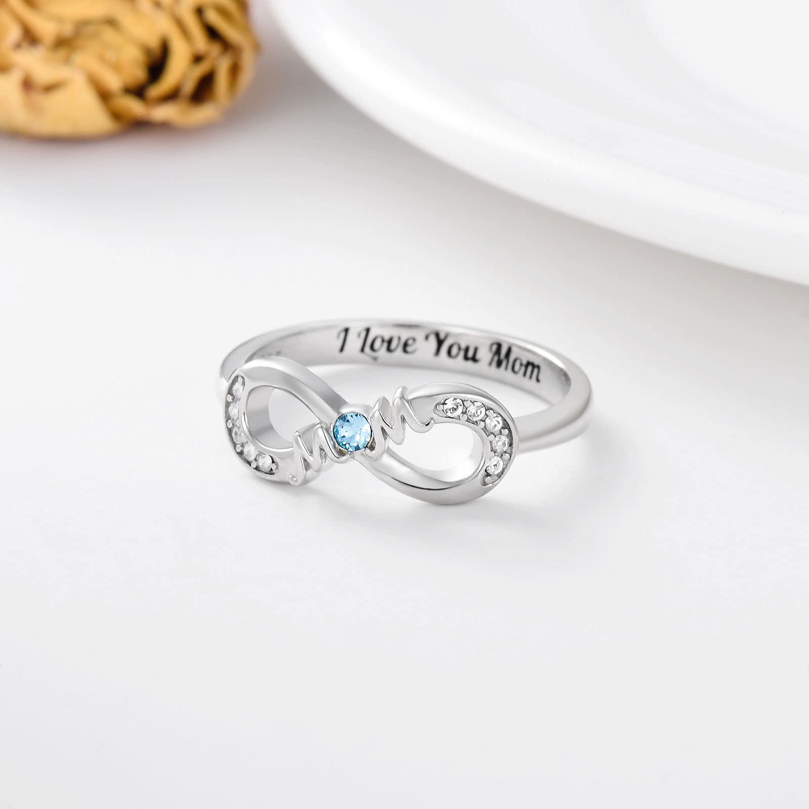 Plesitep Mom Ring Sterling Silver Infinity Mother Ring with Crystal Gift for Women Mother Grandmother Mother’s Day Gift (6)