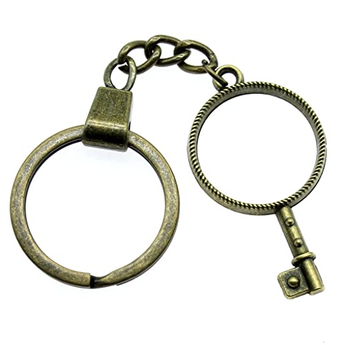 SLNFXC Keychain Antique Bronze Color 46x25mm Key Shape Metal Frame Pendant Keyring Holder