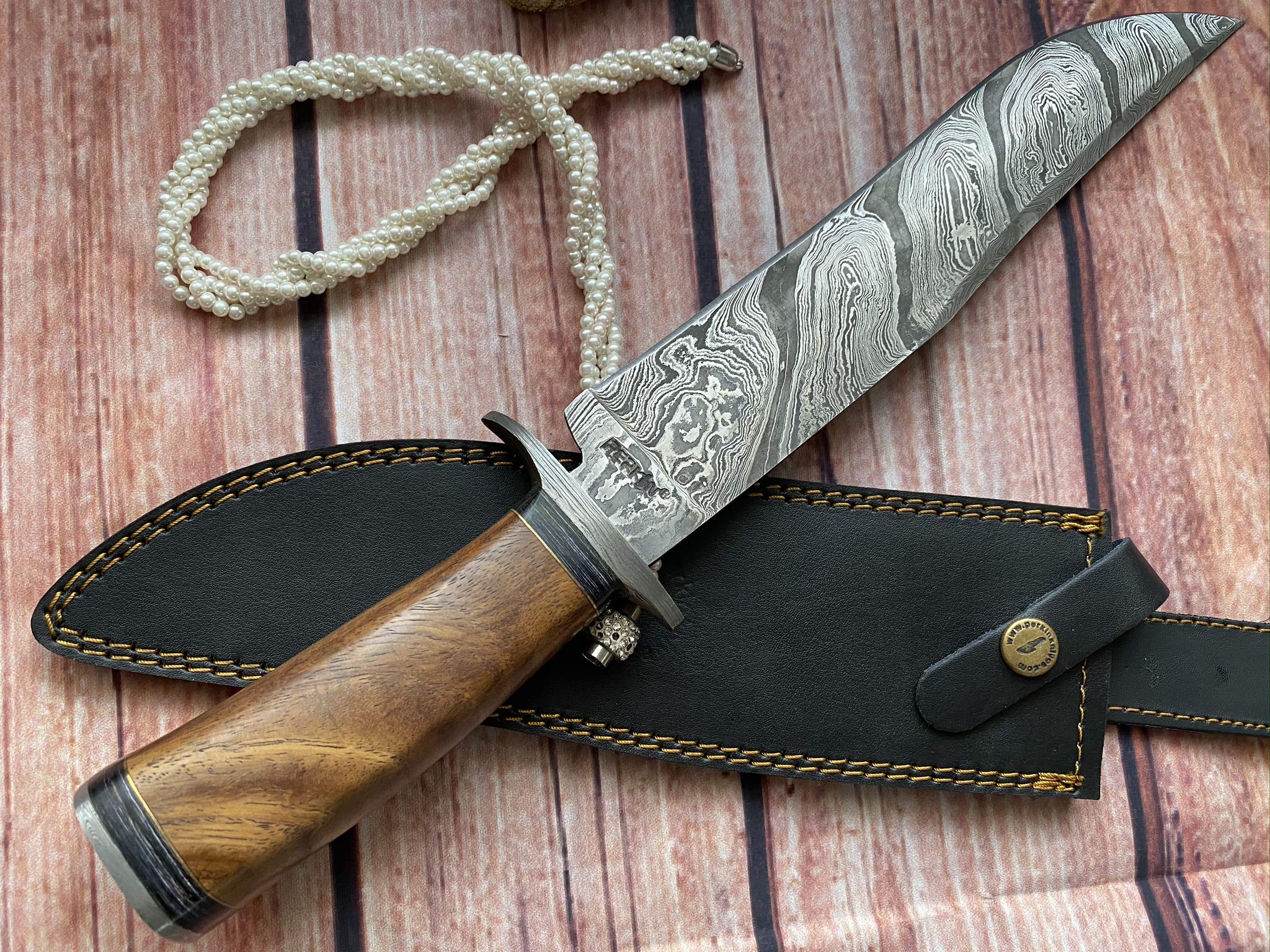 Perkin Hunting Knives 15 Inches Damascus Steel Knife Fixed Blade Hunting Knife With Sheath