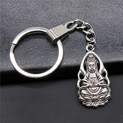 SLNFXC Souvenirs Men Keychain 36x18mm Silver Color Buddha Pendant Keyring Backpack Accessories