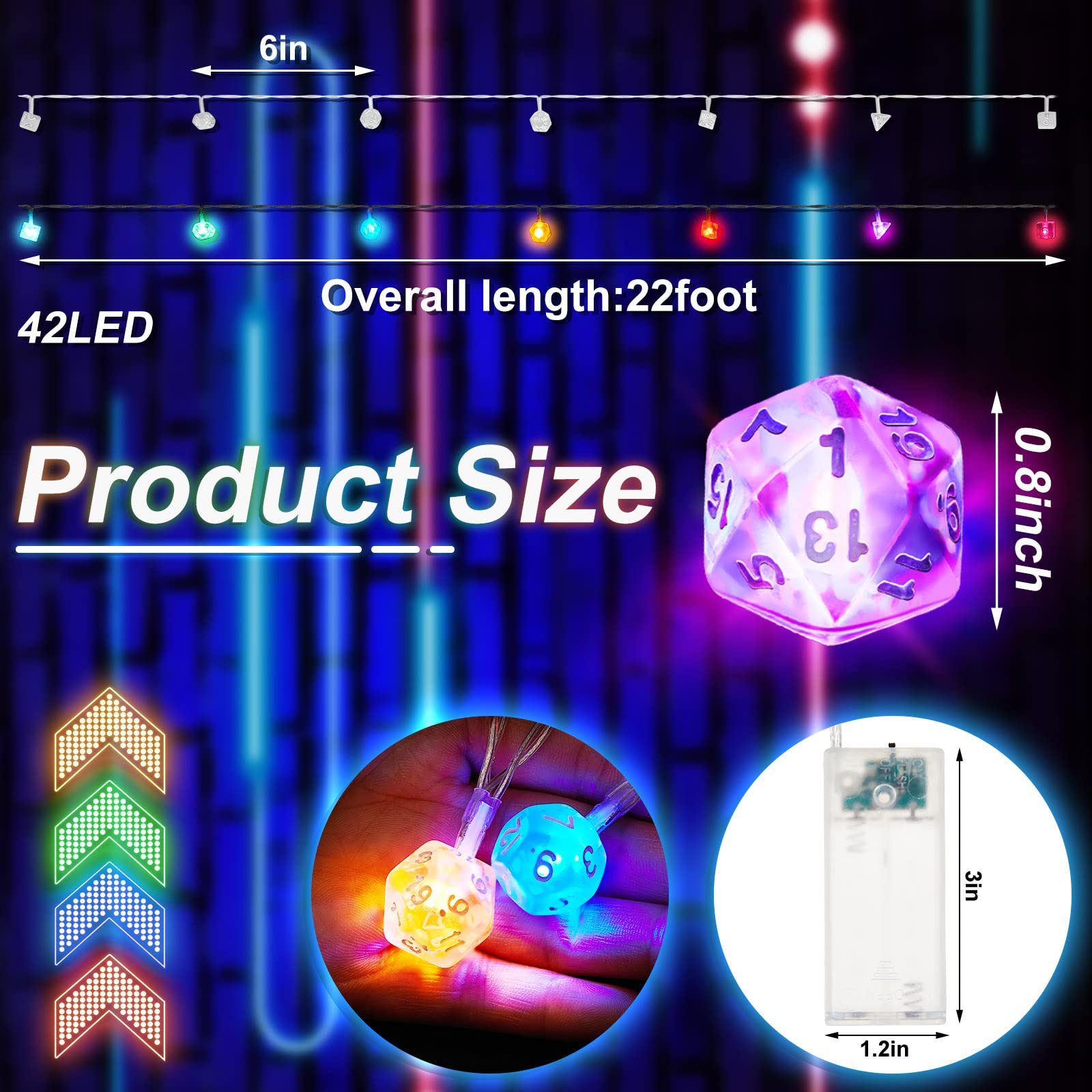 Wettarn 10 ft LED Dice String Lights Dice Lights LED Dice Light up Dice Indoor String Lights Bedroom Extendable for Indoor, Outdoor, New Year, Wedding Party, Christmas Tree, Garden Decoration