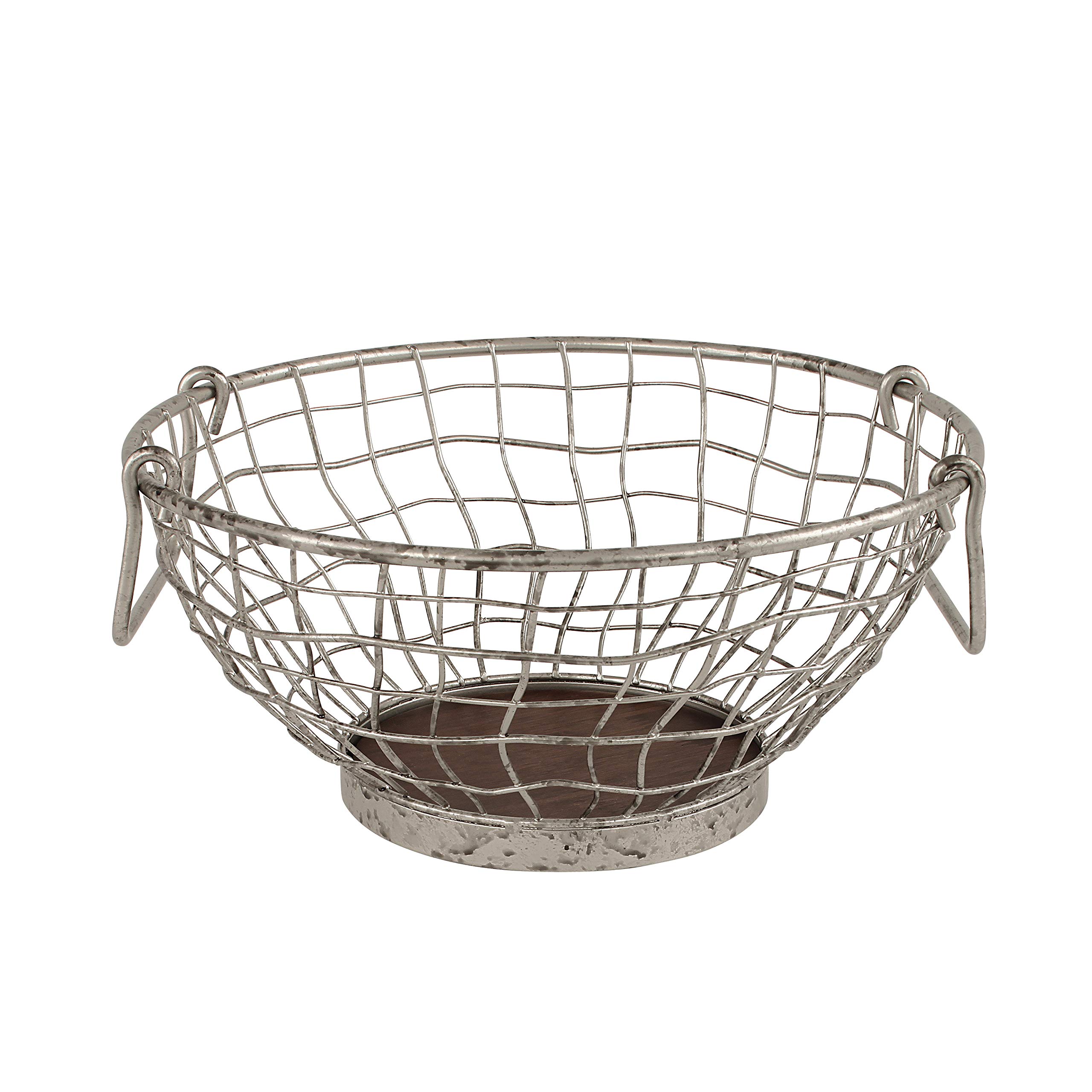 Spectrum Diversified Heritage Rustic Handles Distressed Kitchen Organizer with Wood Base, Farmhouse Bowl, Galvanized Fruit Basket for Counters & Dining Tables