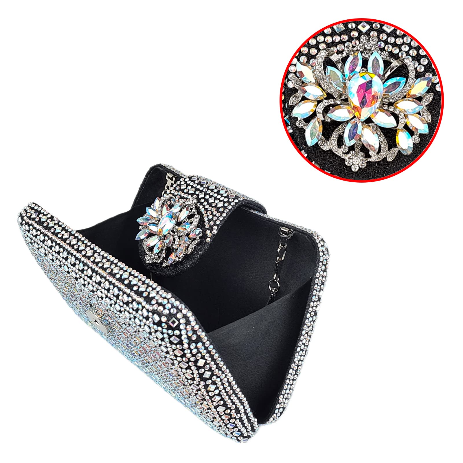 Sparkly Rhinestone Unique Evening Bag Women Floral Clutch Handbag Shoulder Bags(Dark blue)