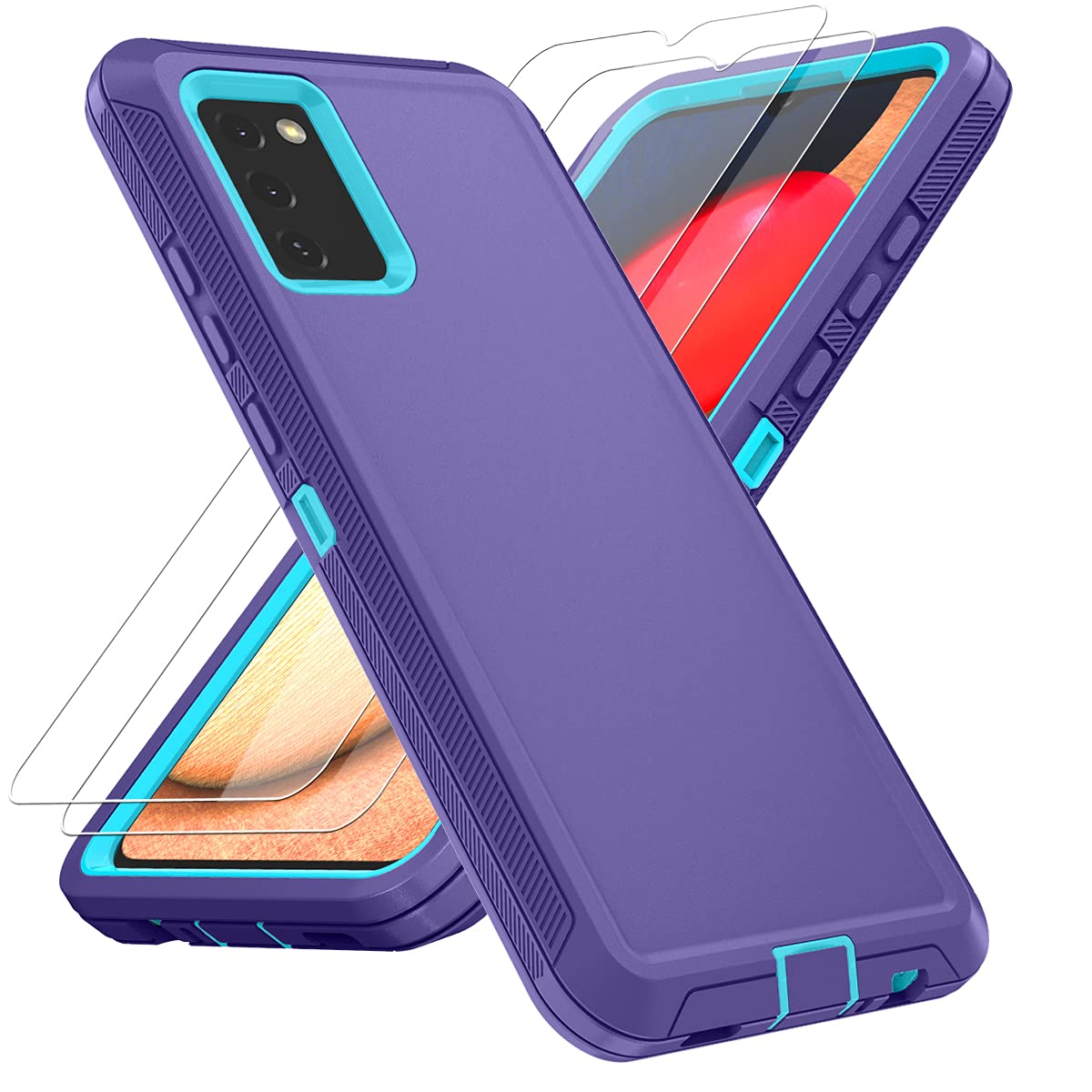 ONOLA Compatible with Samsung A02S Case,Galaxy A02S Case with HD Screen Protector (2 Pack),Samsung Galaxy A02S Case Durable Shockproof Dustproof 3-Layer Cover for Samsung A02S Phone Case(BlackOrange)