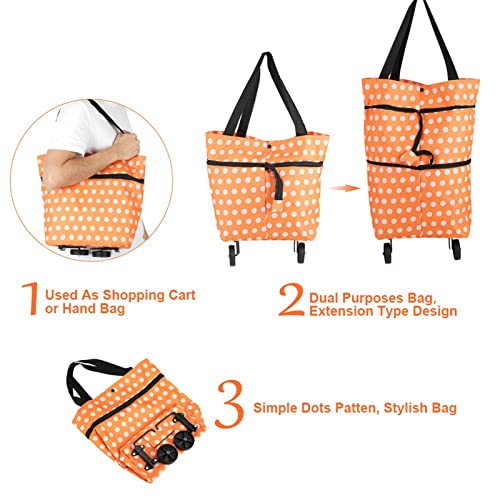XIASABA Shopping Bag Oxford Cloth Reusable Shopping Bags with Wheel Rolling Dual Purpose Foldable Grocery Bags for Shopping