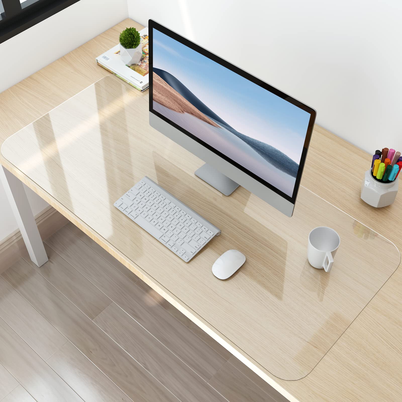 NATRKE Clear Desk Mat Pad, 32"x16" Large Transparent Desk Protector Mat Plastic Desk Mat, 1.5mm PVC Waterproof Non-Slip Clear for Desktop Home Office