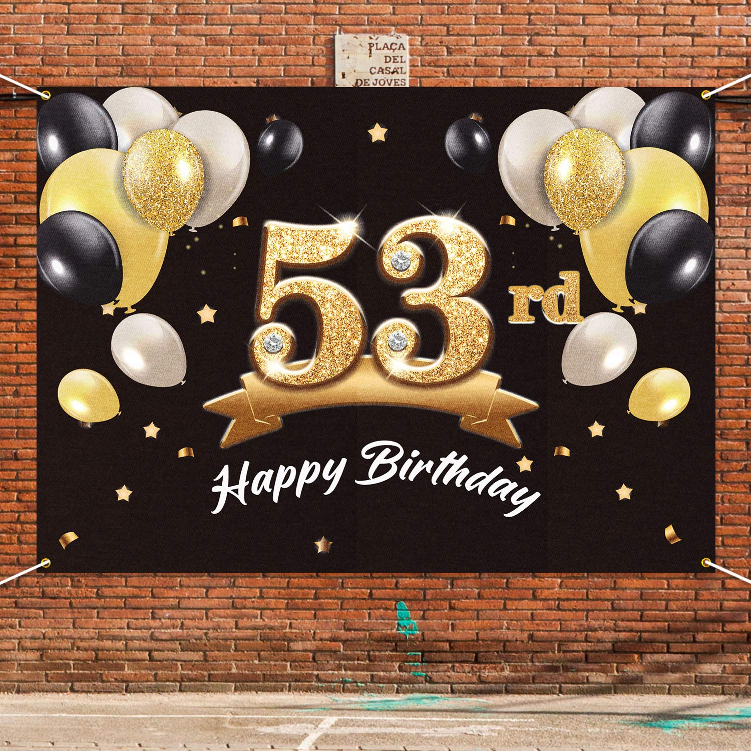PAKBOOM Happy 53rd Birthday Banner Backdrop - 53 Birthday Party Decorations Supplies for Men - Black Gold 4 x 6ft