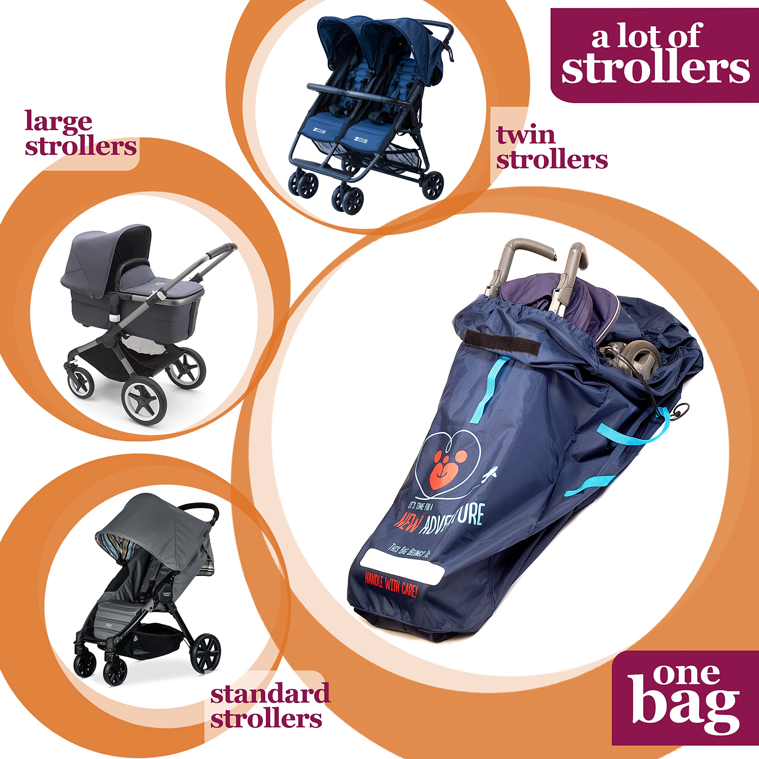 MyEasy Stroller Travel Bag for Airplane - Gate Check Bag for Stroller - Durable Stroller Cover for Airplane - Stroller Bag for Air Travel fits Single and Double Baby Strollers