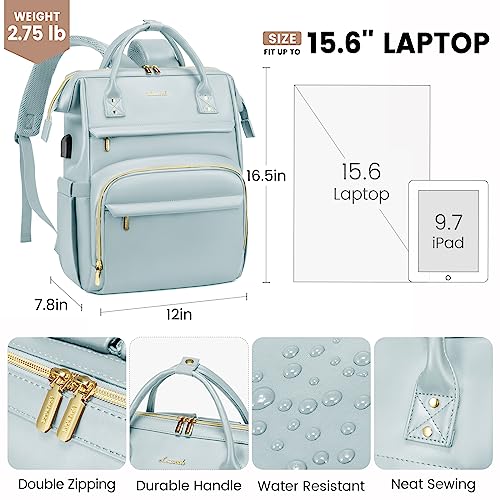 LOVEVOOK Leather Laptop Backpack for Women 15.6 inch,Travel Backpack Purse Nurse Teacher Backpack Computer Laptop Bag,Professional College Business Work Bags Carry On Backpack with USB Port,Pink Blue