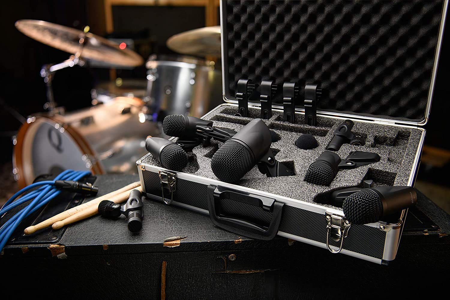PreSonus 7 Piece Dynamic Drum Mic Kit - Kick Bass, Tom/Snare & Cymbals Microphone Set - for Drums Instrument - Complete with Adjustable Rim-Mounts, Mics Holder & Hard Case Stands and XLR Cables