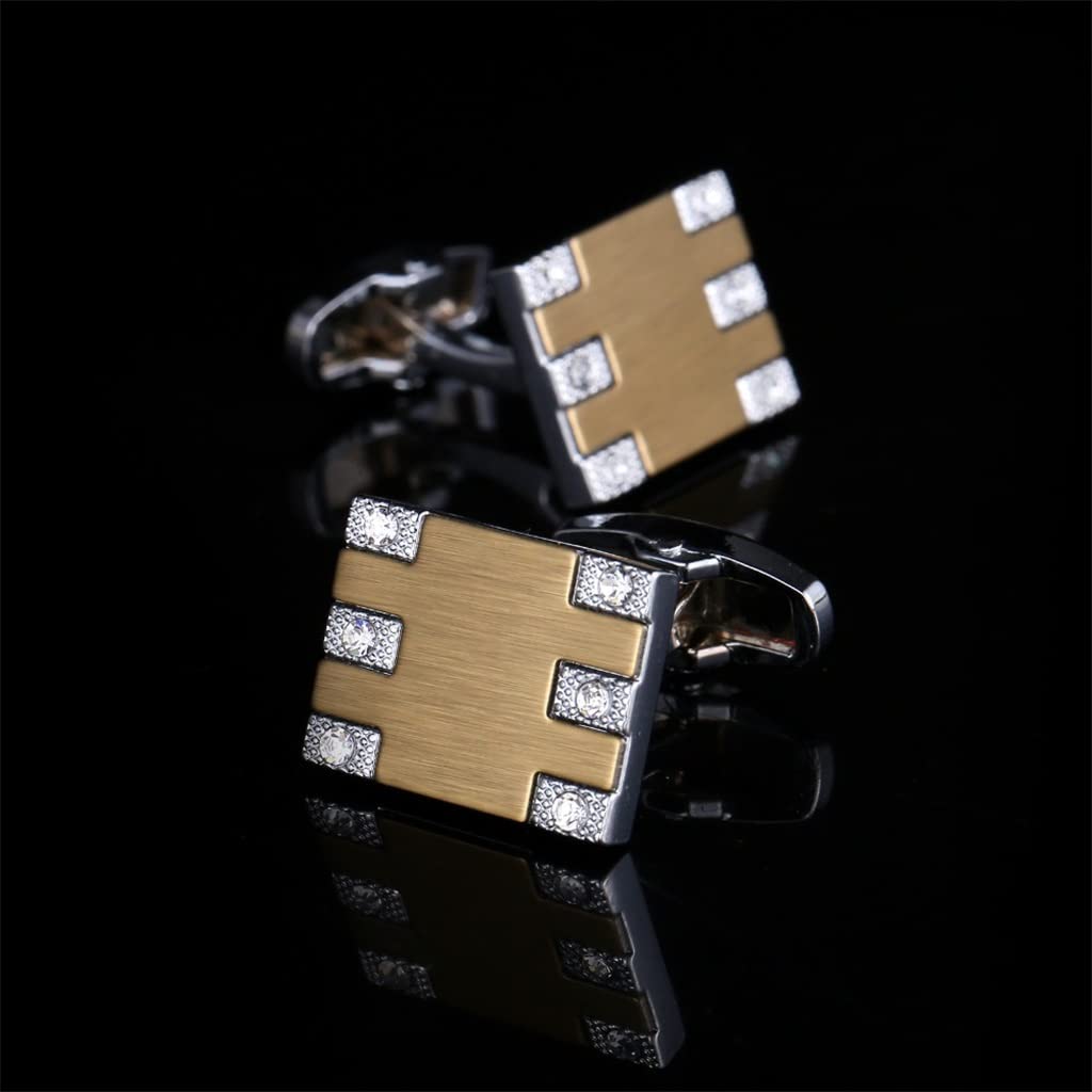 Two Tone Square Business French Cufflinks Silver Metal Diamond Men's Cuff Button Cuff Nails (Color : A, Size : One Size) (A One Size)