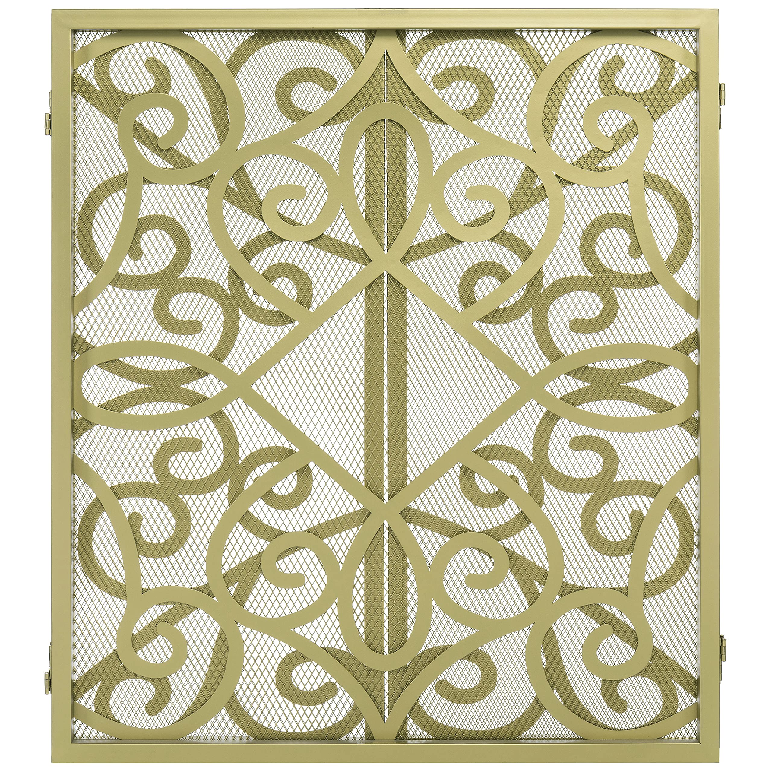 MyGift 3-Panel Vintage Gold-Tone Scrollwork Freestanding Metal Fireplace Screen