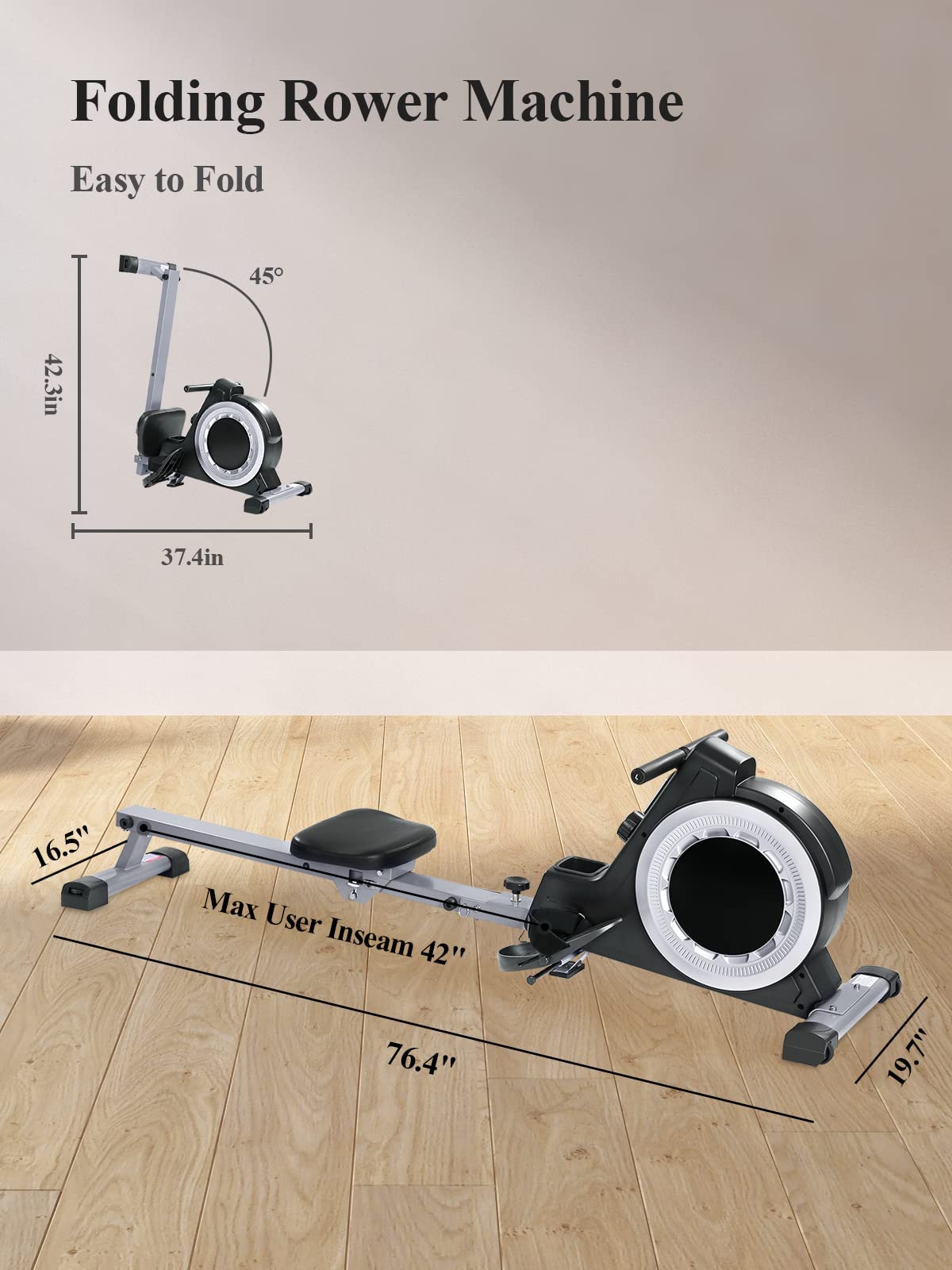 Rowing Machine for Home Use Magnetic Folding Rower Exercise Whole-Body Training Equipment with 16 Levels Resistance