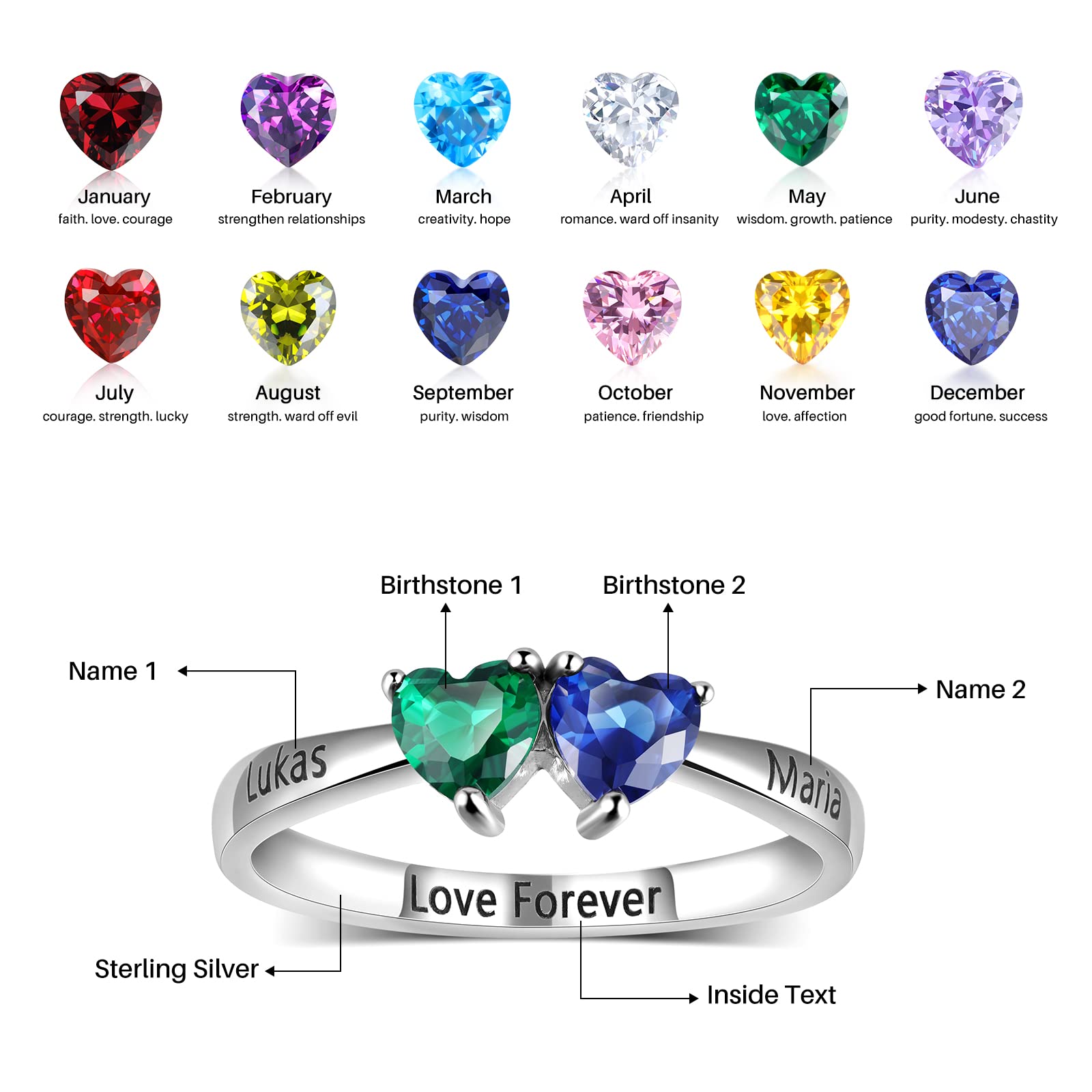 OPALSTOCK Personalized Promise Ring with Simulated Birthstones Engagement Rings for Women Custom Mothers Name Rings(8)