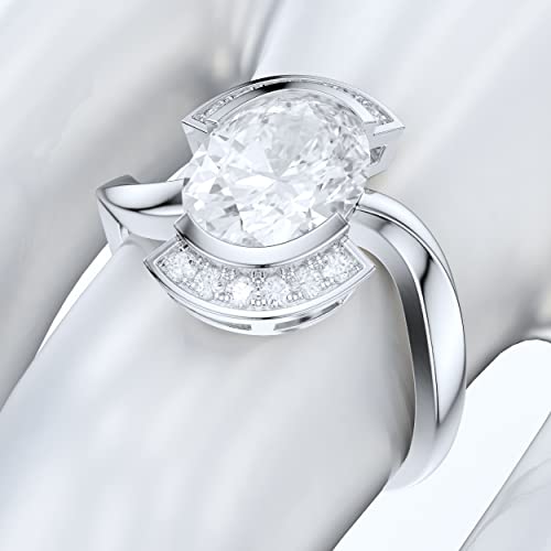 PRSTANI 10K White Gold Twisted Shank Half-Halo 7x9mm 2CT Simulated Oval Cut Diamond Engagement Ring Promise Ring (8)