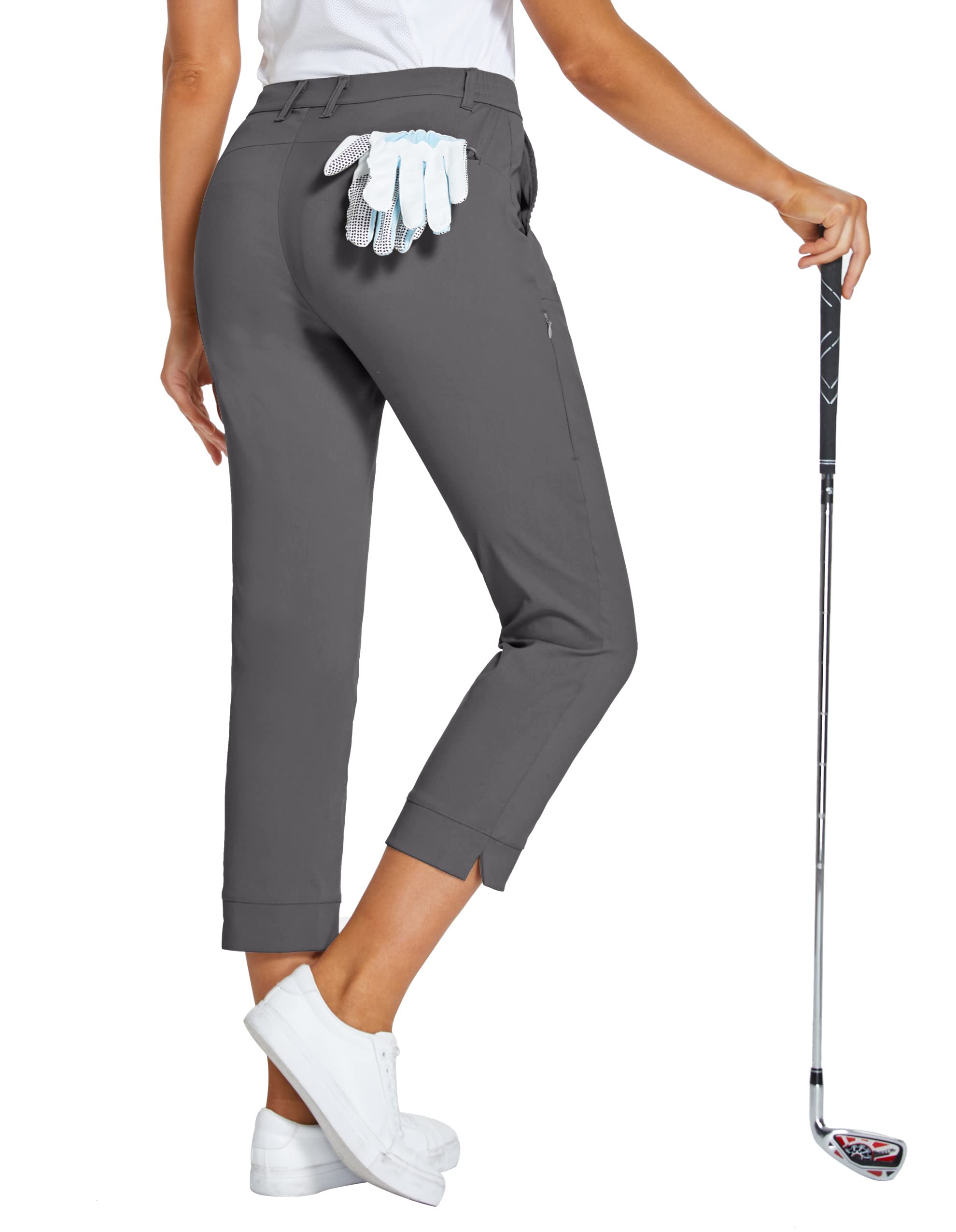 SPECIALMAGIC Women's Golf Pants Stretch Lightweight Casual Quick Dry Water Resistant Hiking Pants with Zipper Pocket New Grey M