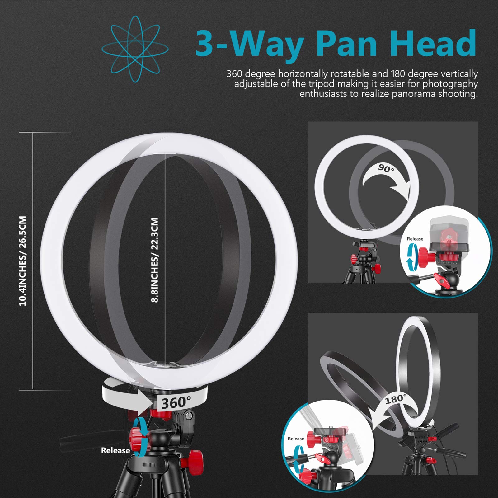 Neewer 10-inch LED Ring Light Selfie Ring Light with Tripod Stand, 3 Light Modes Dimmable Ringlight with 54inches Tripod and Phone Holder for Live Streaming/Makeup/YouTube Blogging Video Shooting