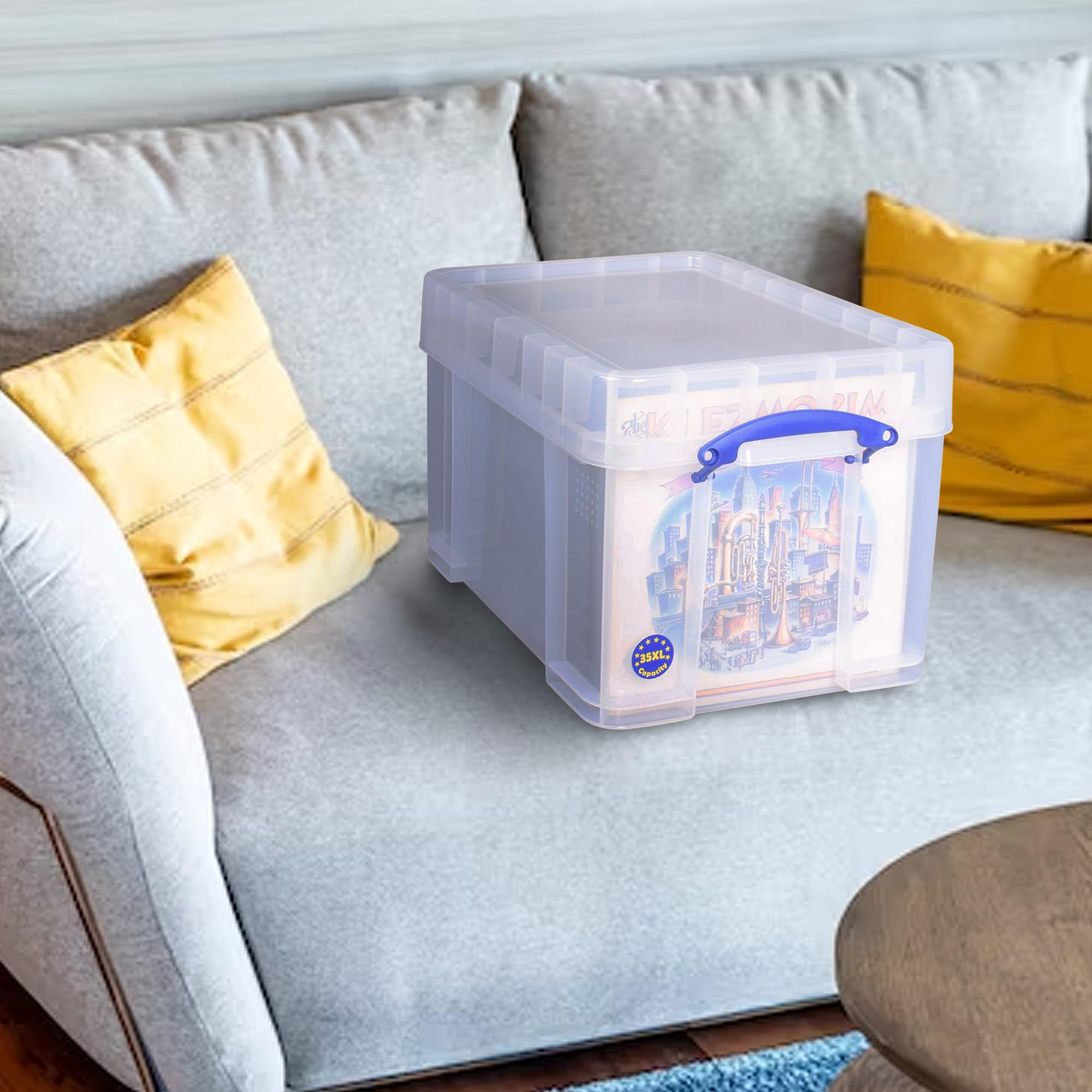 Really Useful Box 35 Liters Transparent Storage Container with Snap Lid and Clip Lock Handle for Lidded Home and Item Storage Bin