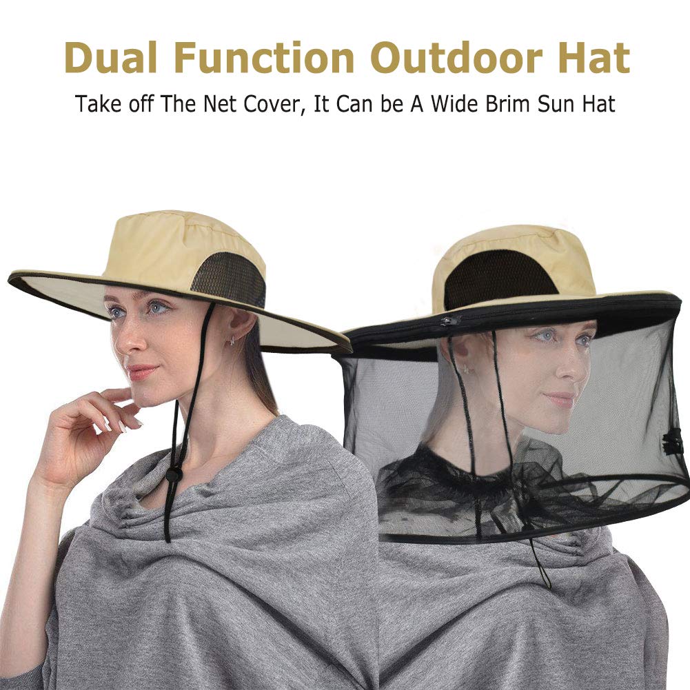 Mosquito Head Net Hat Sun Hats with Removable Mosquito Net Mesh Cover (2 Pack,Camouflage)