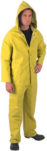 MCR Safety 2403XL Classic Plus PVC/Polyester 3-Piece Corduroy Collar Rain Suit with Detachable Hood and Bibpant, Yellow, X-Large