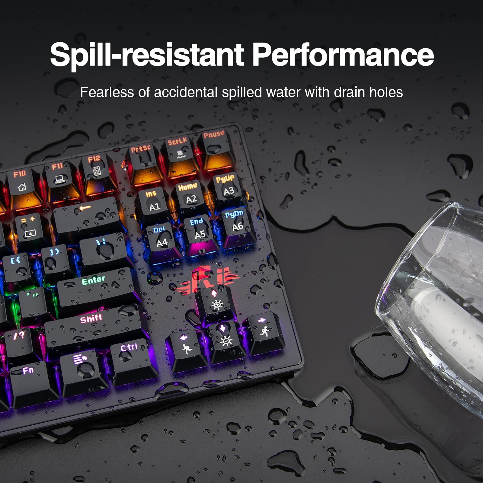 Rii RK908 Mechanical Gaming Keyboard RGB LED Rainbow Backlit Wired Compact Keyboard with Blue Switches 87 Keys for Windows PC Gaming
