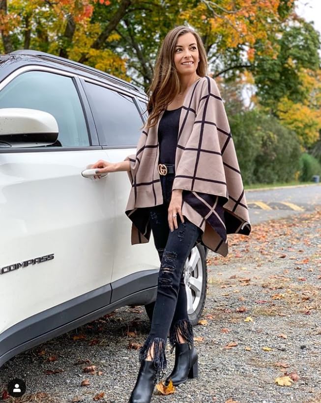 Moss Rose Women's Travel Gift Shawl Wrap Poncho Ruana Cape Open Front Cardigan for Fall Winter Holiday