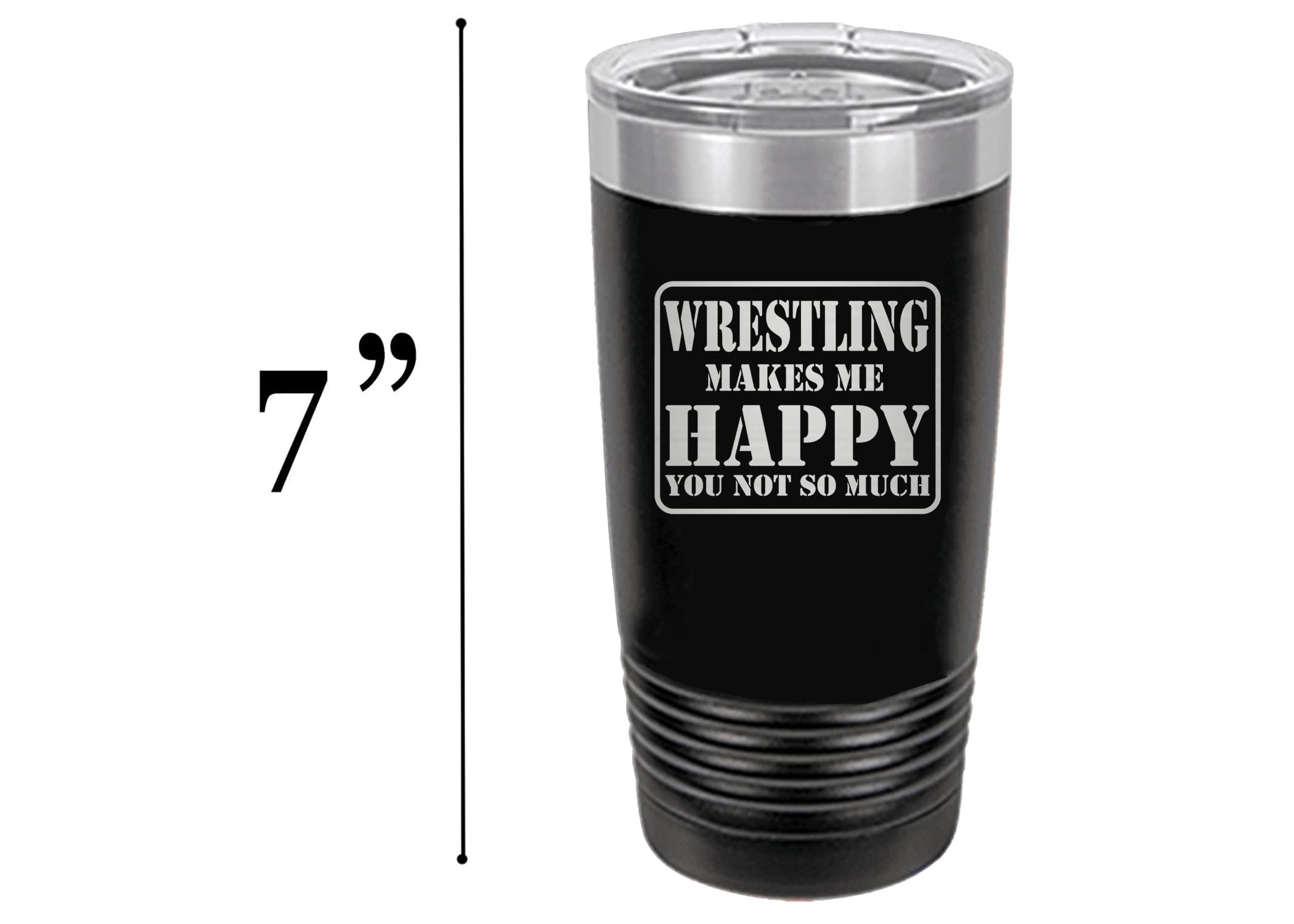 Rogue River Tactical Funny Black Wrestling 20 Oz. Travel Tumbler Mug Cup w/Lid Gift Idea Wrestling Makes Me Happy You Not So Much