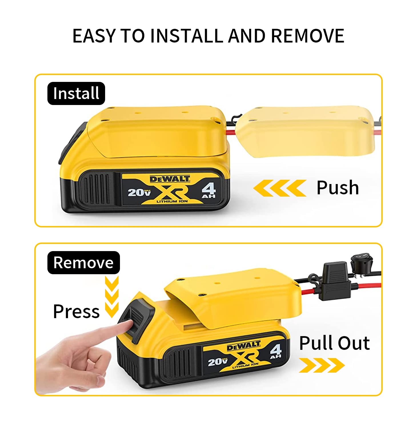 Power Wheel Adapter for Dewalt 20V Battery Series with Fuse, Switch & Wire Terminal, 3Pcs 30A Fuse, 12 AWG Wire Battery Converter Connector DIY for RC Toys, Robotics, Truck and Work Lights (1)