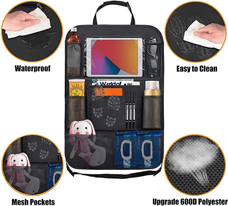 MYKOMI Car Backseat Organizer, Waterproof and Durable Car Seat Organizer Kick Mats, 9 Storage, Tablet Holder, Pockets Car Back Seat Protectors Kick Mats Car Travel Accessories for Kids (1 pack)