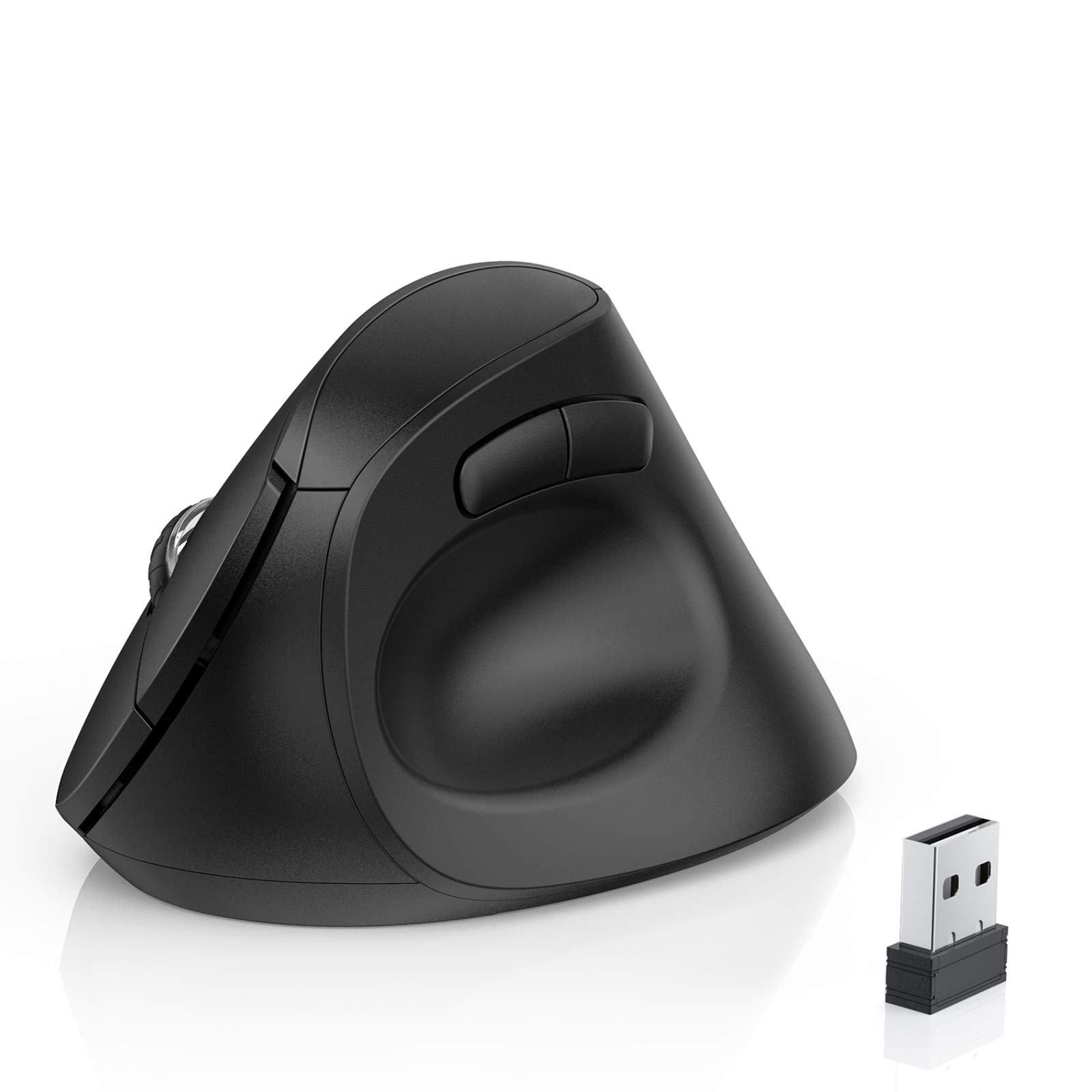 OMOTON Ergonomic Mouse, 2.4G Wireless Bluetooth Vertical Mouse with Adjustable DPI 800/1600/ 2400 and 6 Buttons for Laptop, Desktop, PC, MacBook and More, Black