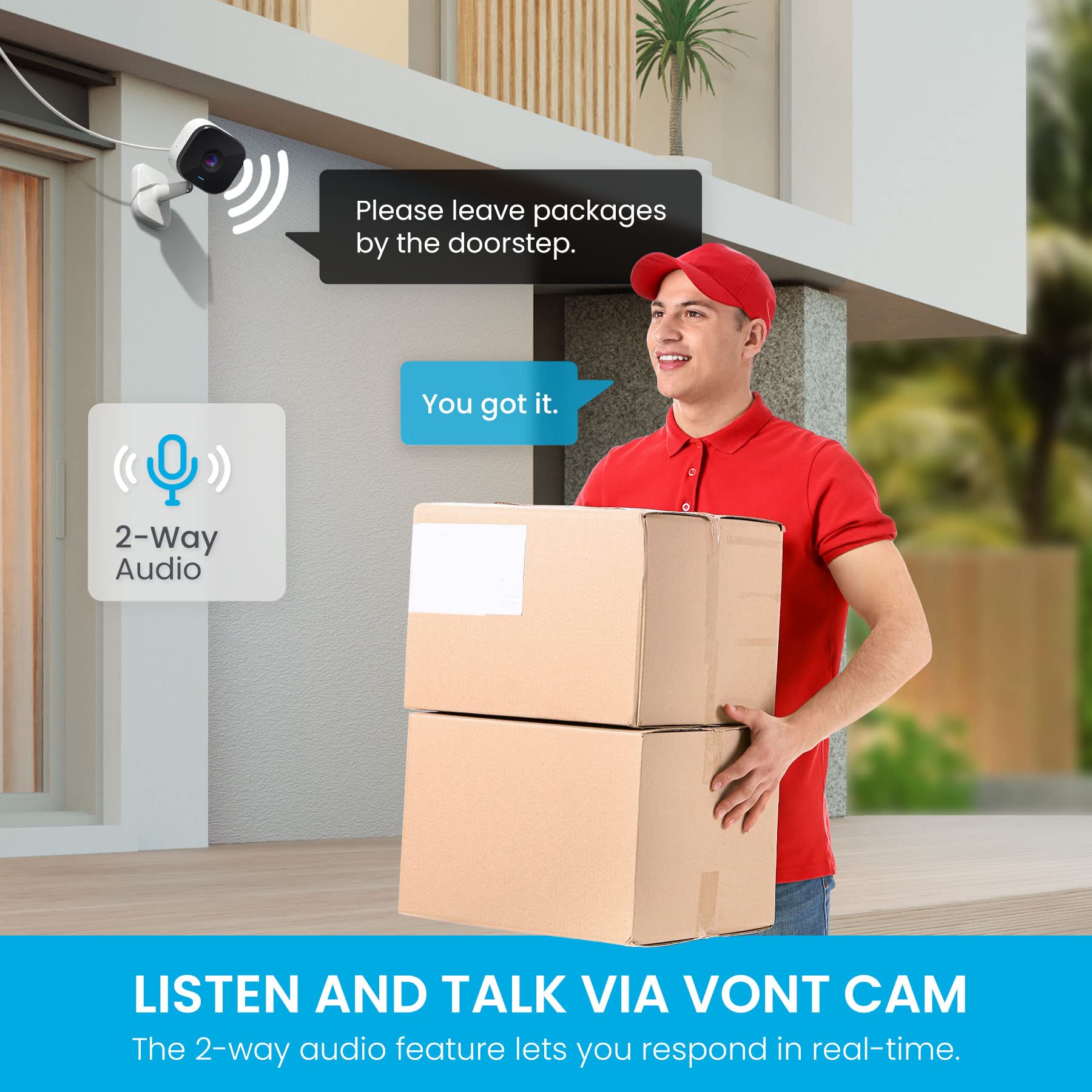 Vont Smart Security Camera, Compact Wired Outdoor Indoor Camera, 1080p HD Video, Night Vision, Two-Way Audio, Cameras for Home Security with WiFi, Surveillance Camera, Works w/Alexa, IFTTT & Google