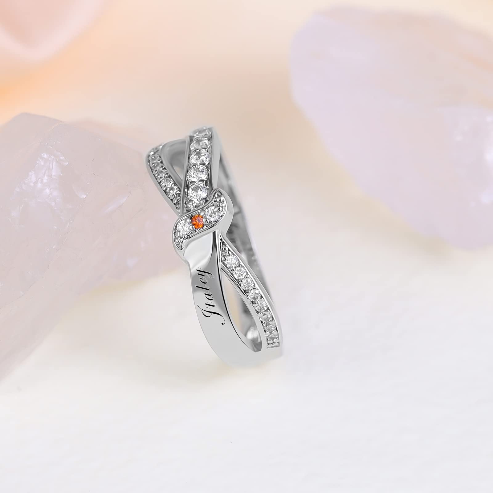 PETEANEY Personalized Sterling Silver Birthstone Rings for Women Mothers Ring with Names Custom Wedding Band for Women