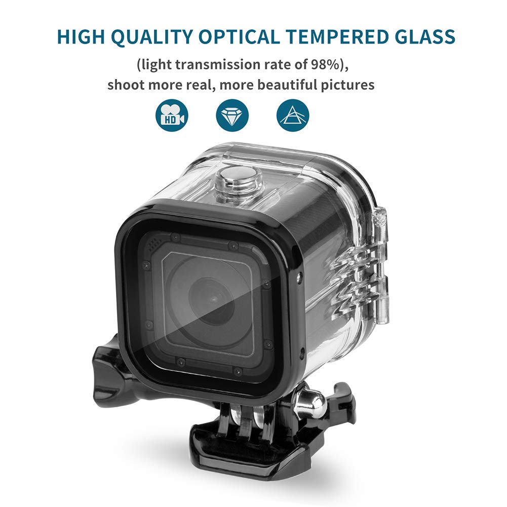 Nechkitter 60m Dive Protective Housing Case for GoPro Hero 5 Session Hero 4 Session Hero Session, High Transmission Waterproof Housing Case