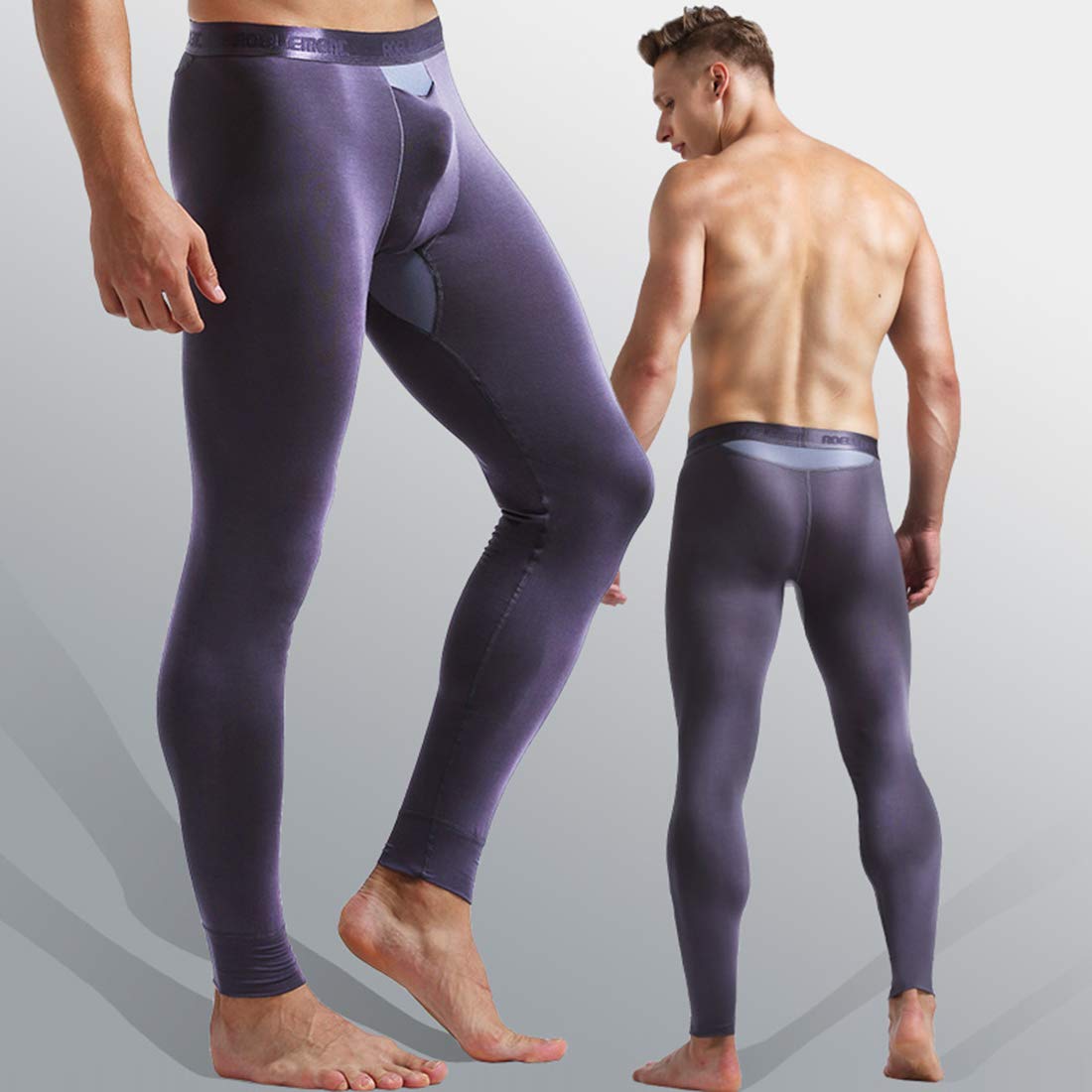 Ouruikia Men's Thermal Underwear Pants Modal Thermal Bottoms Long Johns Pants Underwear with Separate Pouch (Grey(only Bottom), US Large)