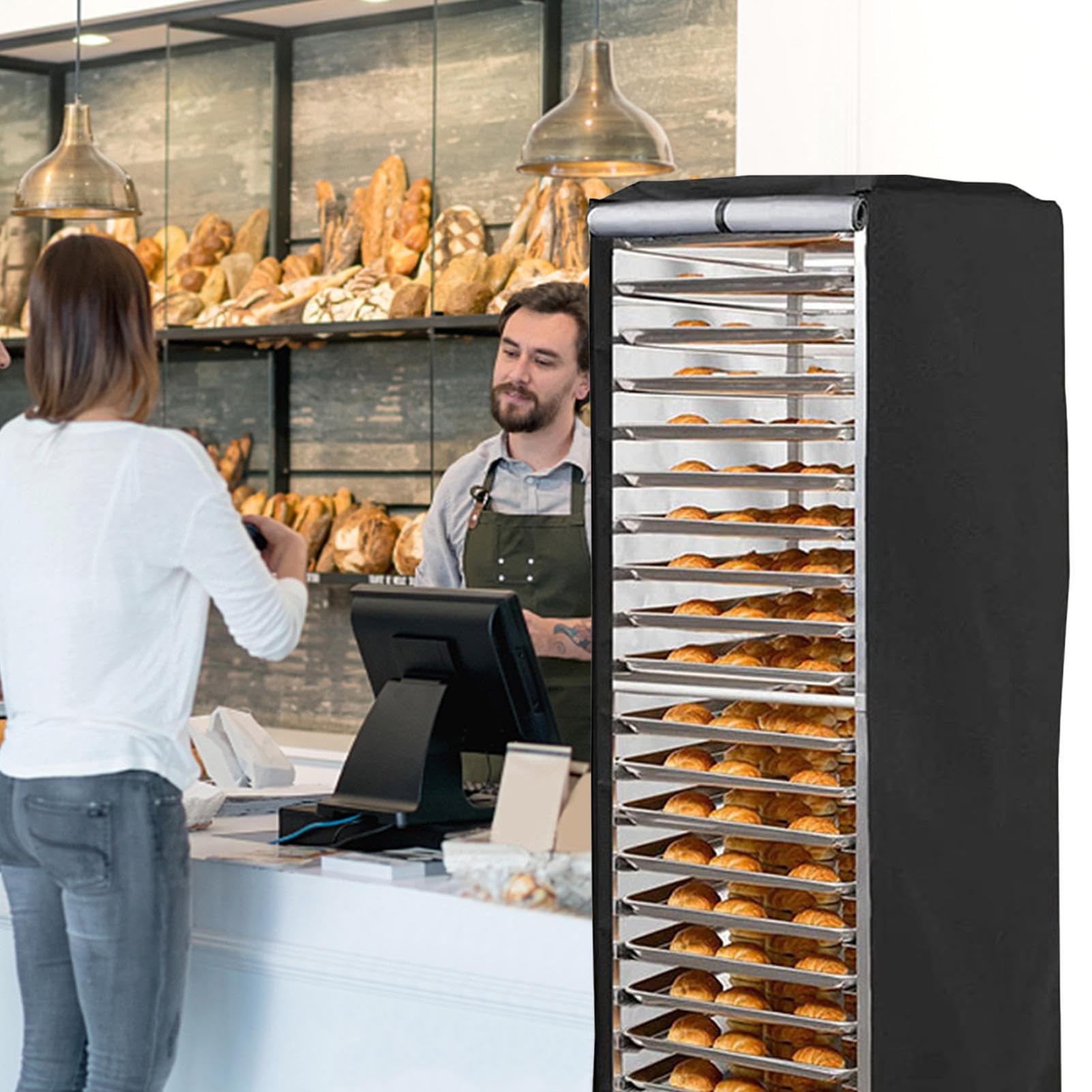 Pan Rack Cover, Waterproof Zipper Bread Rack Covers, Dustproof Single Black Oxford Cloth Accessory usable for Food Processing, Home, Restaurants, Bakery, Supermarkets, Kitchen