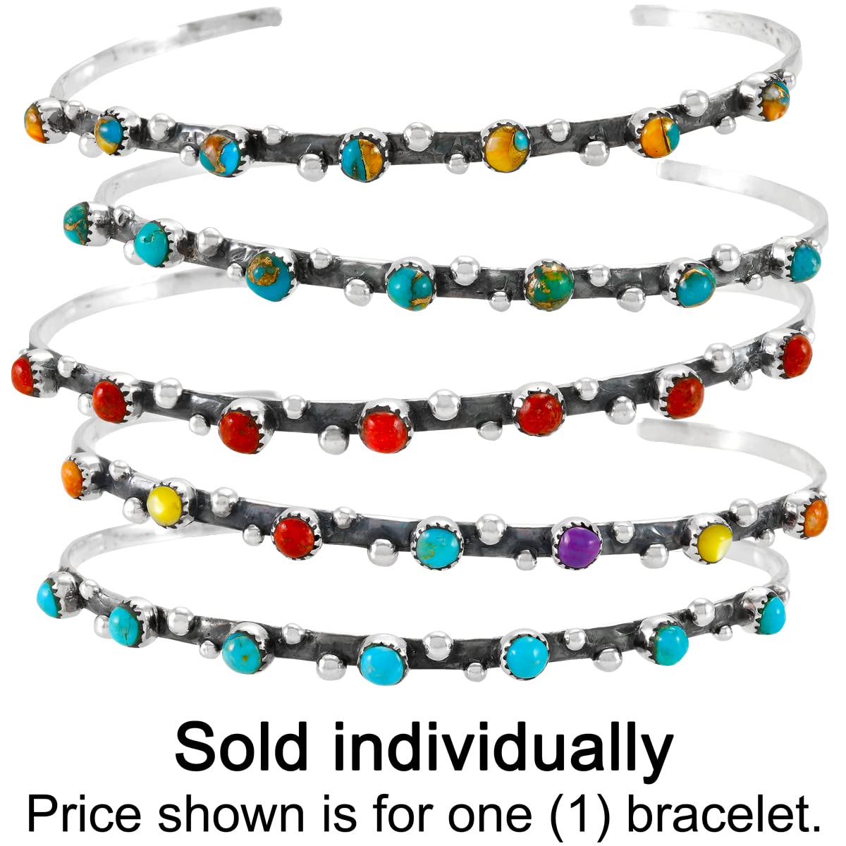 Turquoise Bracelet Sterling Silver 925 Genuine Turquoise Stackable Bracelet (Turquoise)