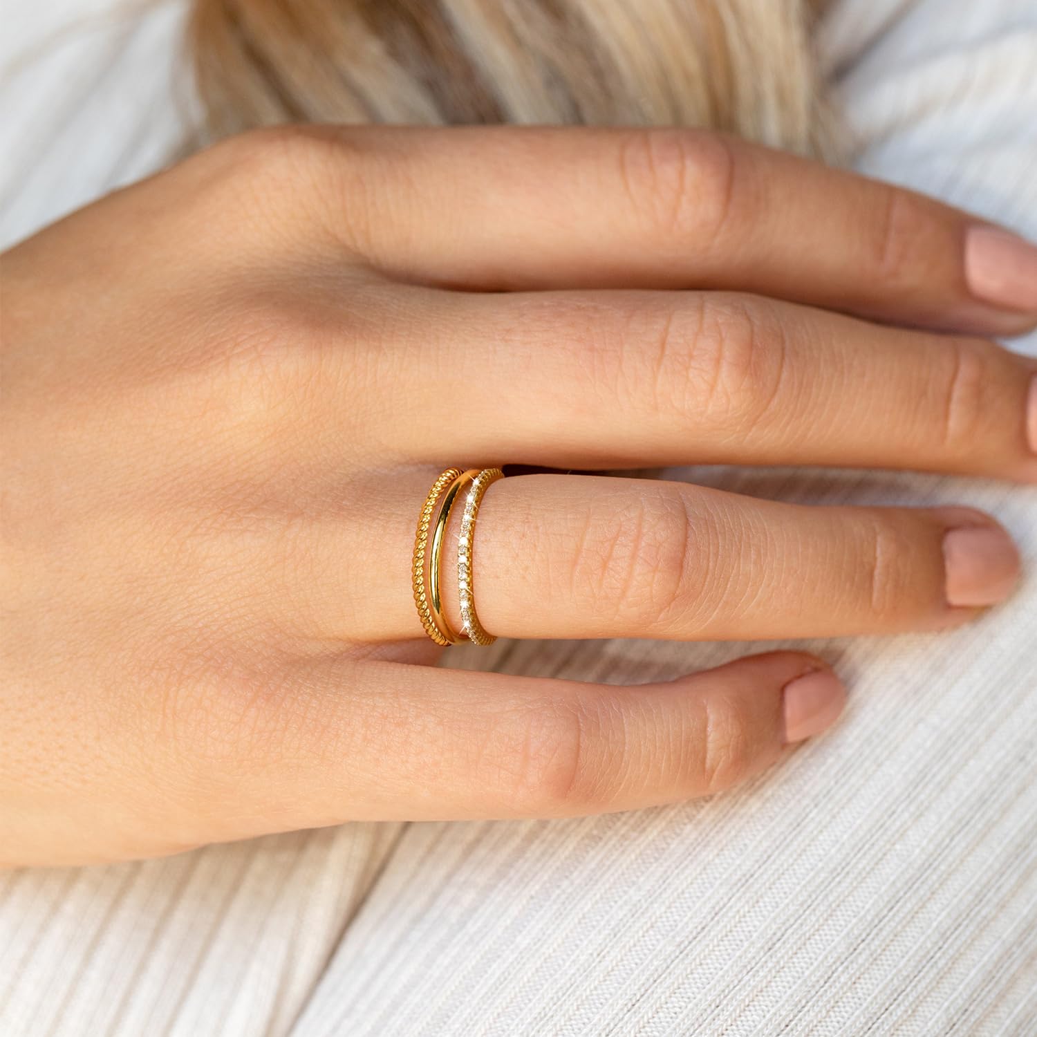 Moodear Thin 14k Gold Plated Thumb Ring Set for Women - Dainty Non Tarnish Rings Size 7