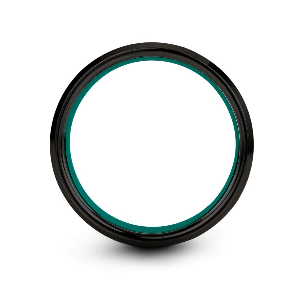 P. Manoukian Tungsten Carbide Wedding Band Ring 4mm for Men Women Teal Interior with Black Grey Exterior Bevel Edge Brushed Polished Comfort Fit Anniversary Size 13