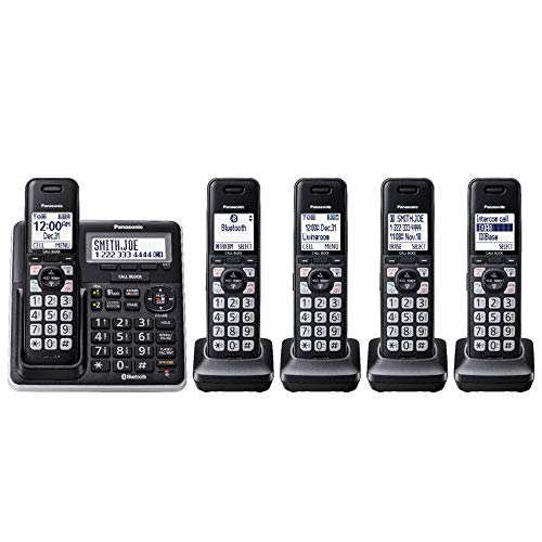 Panasonic 5 Handsets Link2Cell DECT 6.0 Talking Caller ID Voice Assist Expandable Cordless Phone with Digital Answering System KX-TGF775S (Renewed)