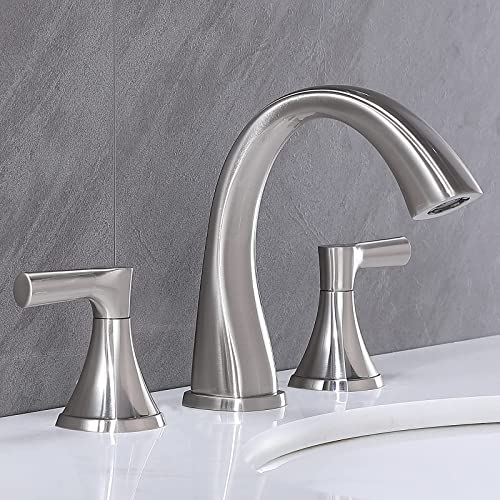 VAPSINT Widespread 2 Handle 3 Hole Brushed Nickel Bathroom Faucet,Modern Lavatory Vanity Bathroom Sink Faucet with Pop Up Drain
