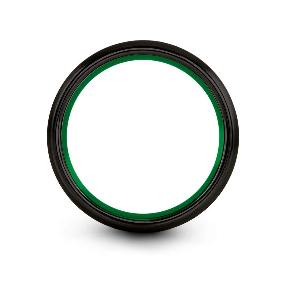 P. Manoukian Tungsten Carbide Wedding Band Ring 8mm for Men Women Green Interior with Green Offset Line Dome Black Brushed Polished Comfort Fit Anniversary Size 9.5