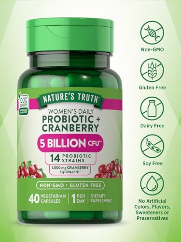 Nature's Truth Probiotics for Women | 5 Billion CFUs Daily | 40 Vegetarian Capsules | with Cranberry | Non-GMO & Gluten Free | No Refrigeration Needed