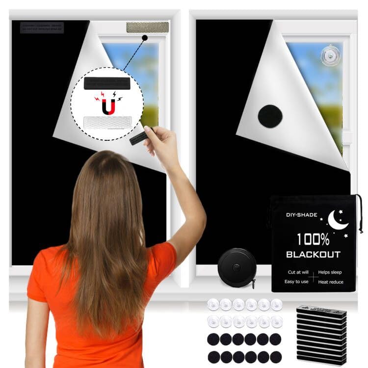Magnetic Blackout Blind Curtains 100% Blackout Shades, Travel Blackout Window Covers with Suction Cups and Magnetic Closure, Temporary Window Shades for Baby Nursery, Bedroom, Travel (157"x57")