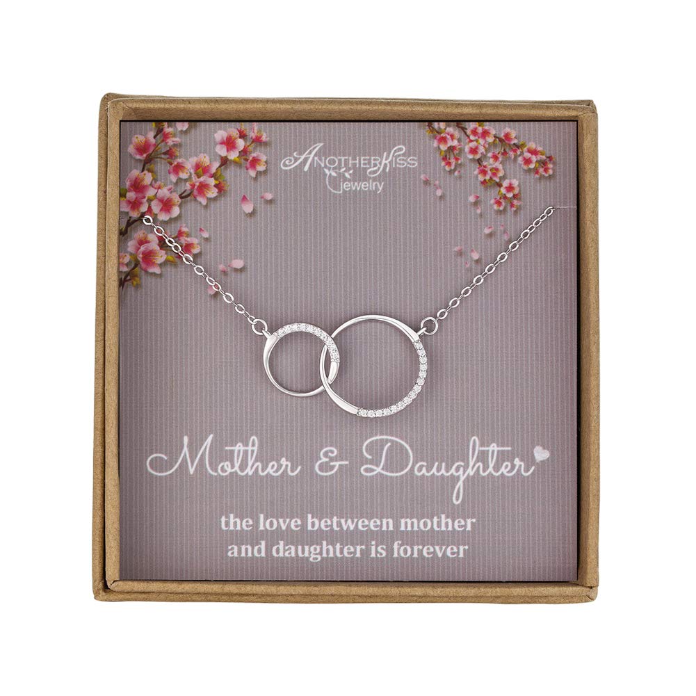 Mother Daughter Necklace, Sterling Silver 2 Circle Infinity Necklace for Mom, Gifts for Mom from Daughter, Mama Necklace, Mom Birthday Gift Mother's Day Jewelry