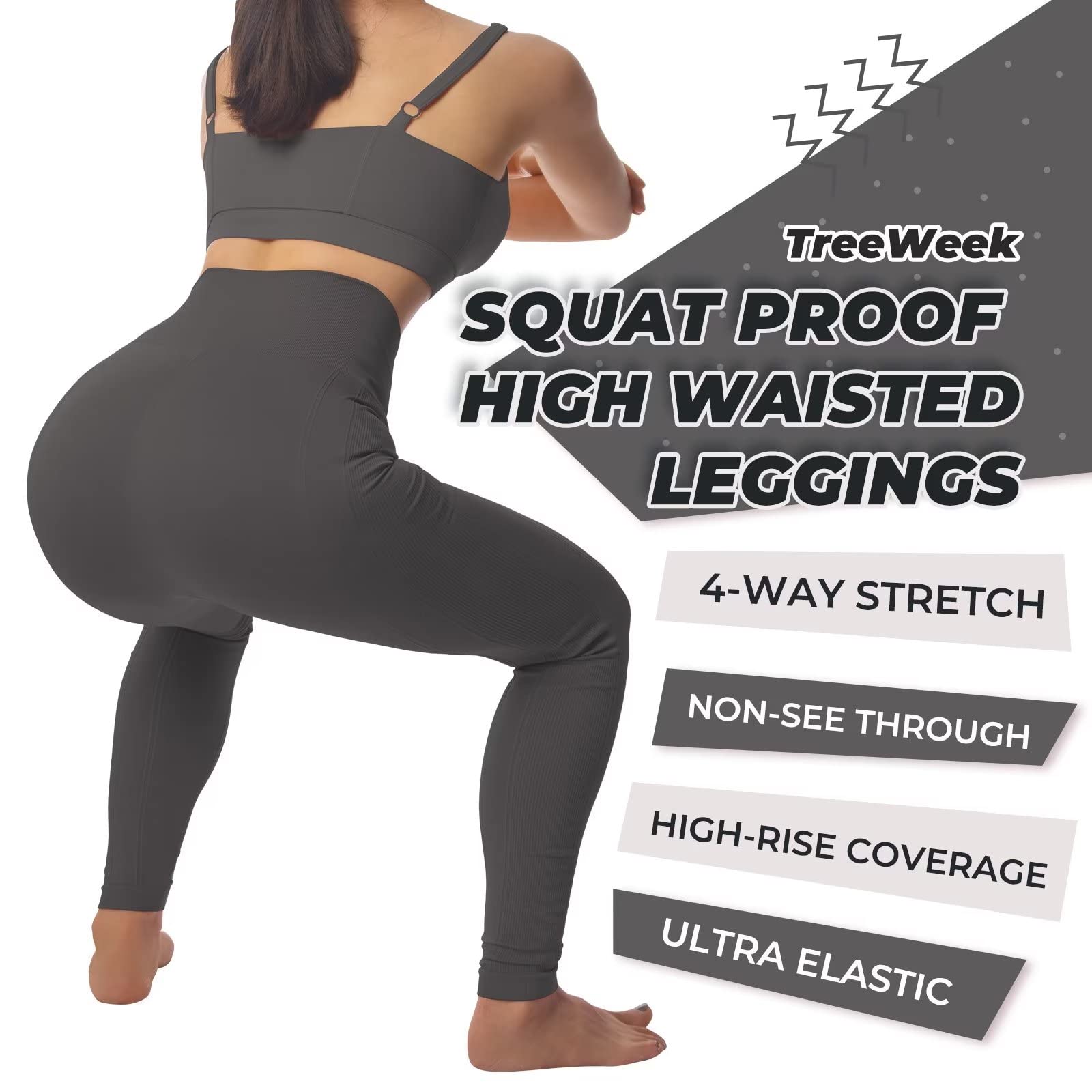 TreeWeek Women's Seamless Yoga Leggings High Waist Running Workout Rib Elastane Pants(S,Rose)